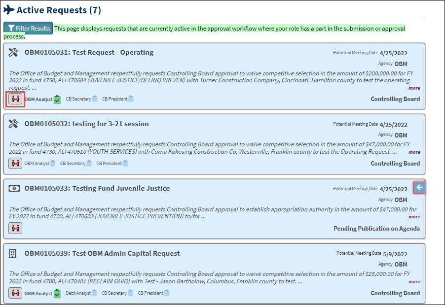 Approving Canceling or Sending Back a Request