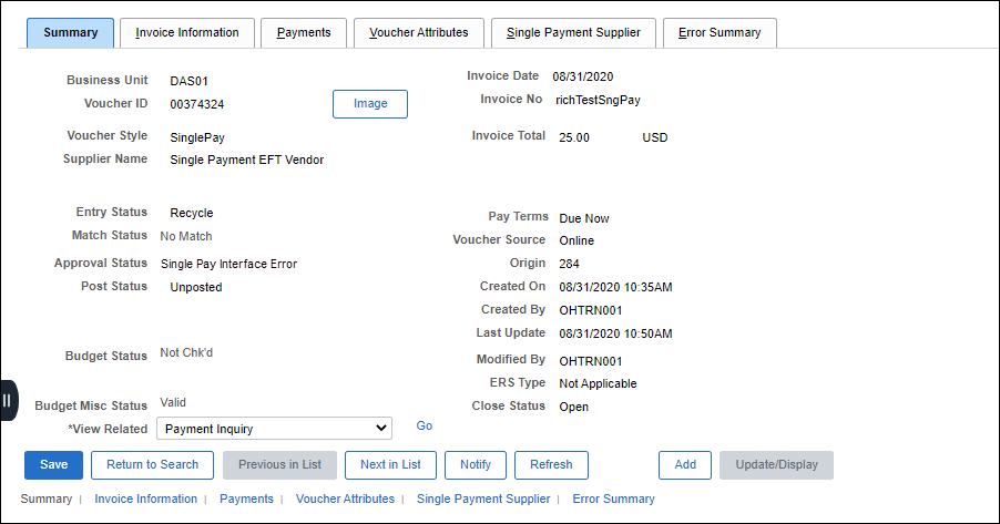 Correcting Single Pay Interface Errors