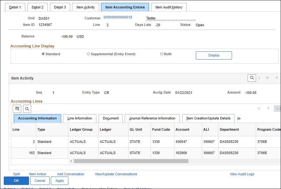 Reviewing Customer Item Activity
